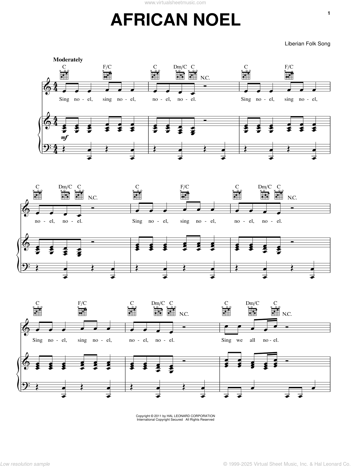 African Noel sheet music for voice, piano or guitar (PDF)