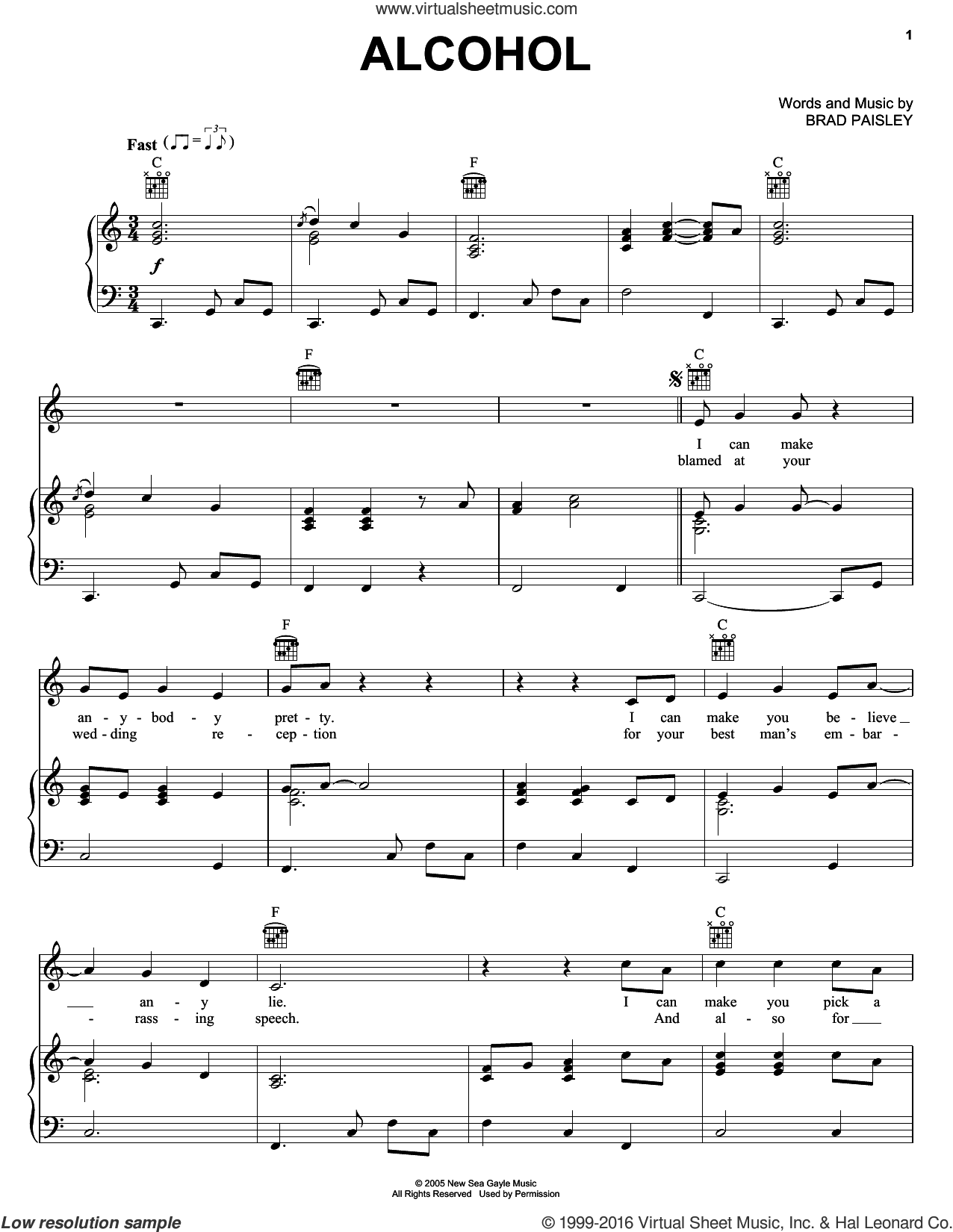 Alcohol sheet music for voice, piano or guitar (PDF-interactive)