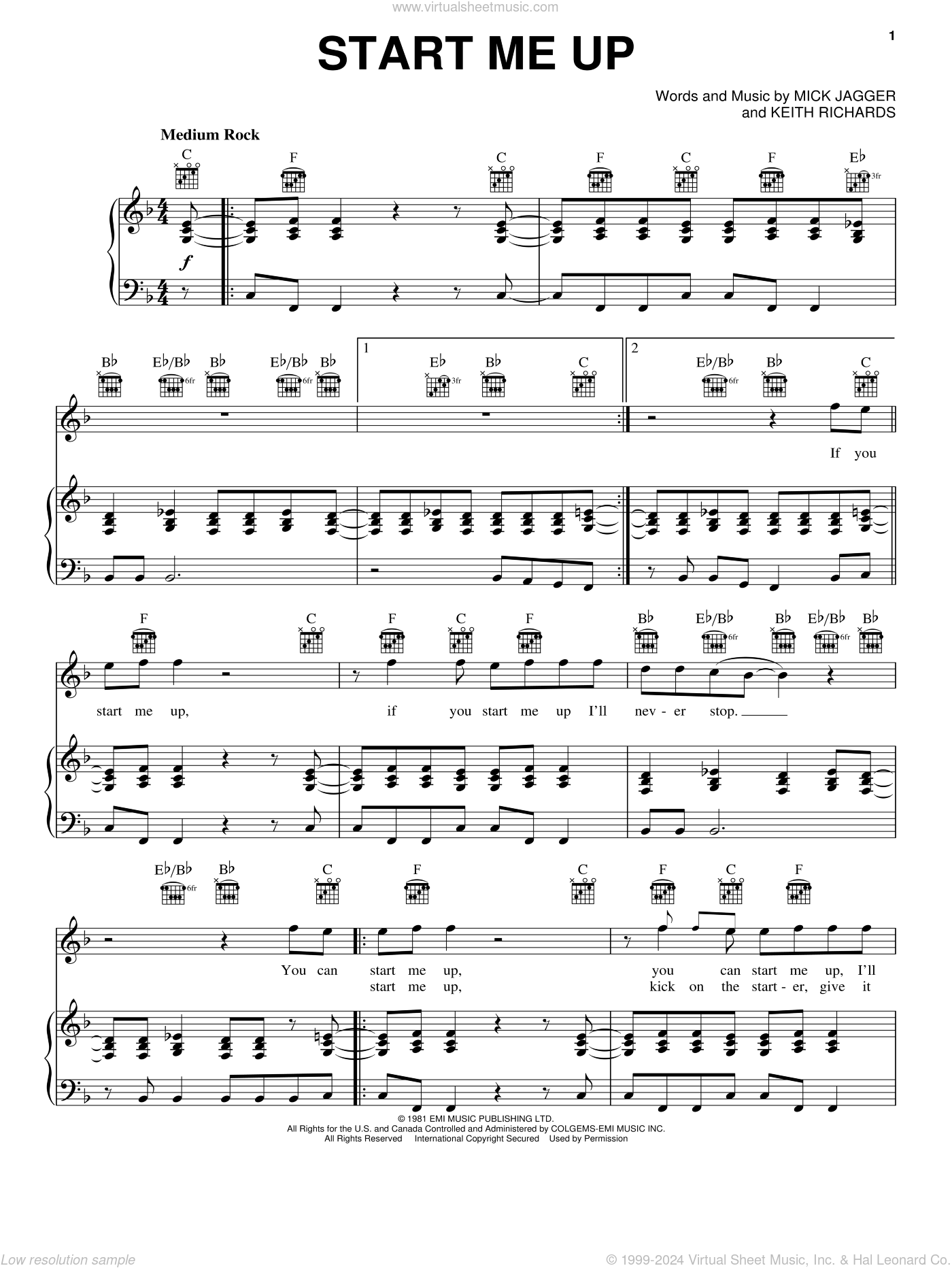 Start Me Up sheet music for voice, piano or guitar (PDF)