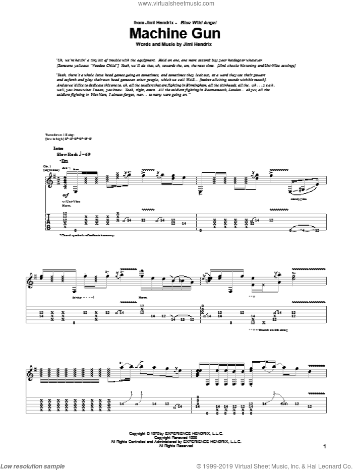 Machine Gun sheet music for guitar (tablature) (PDF)
