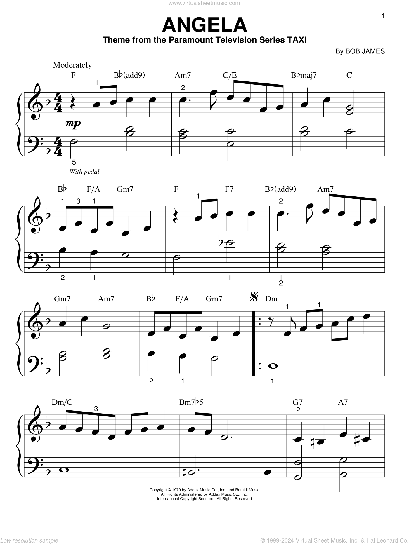 Angela sheet music for piano solo (big note book) (PDF)