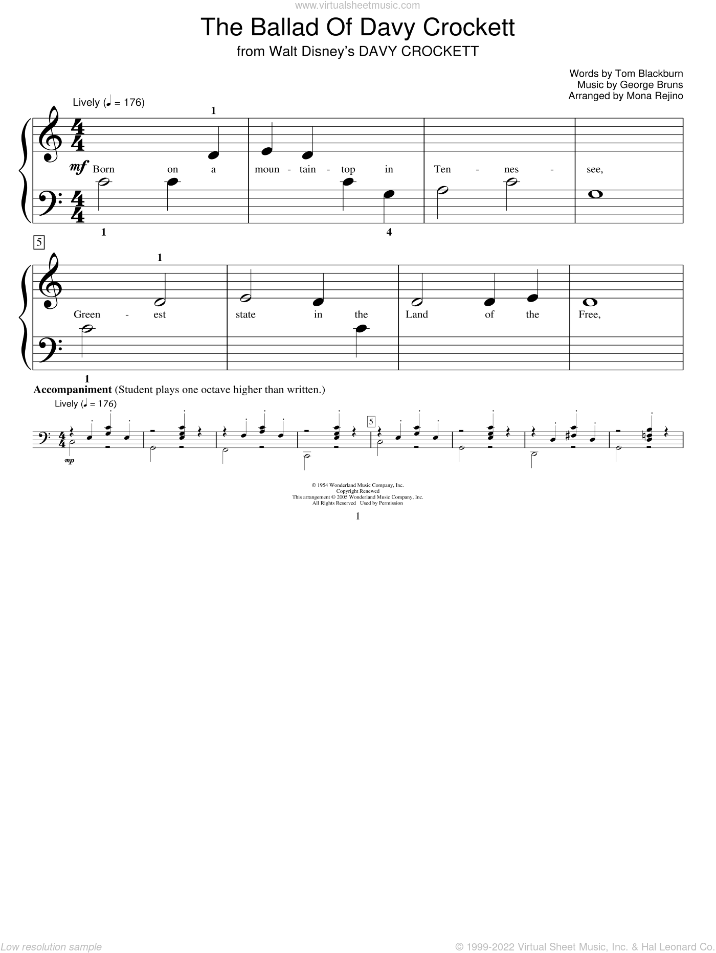 The Ballad Of Davy Crockett (from Davy Crockett) sheet music (beginner ...