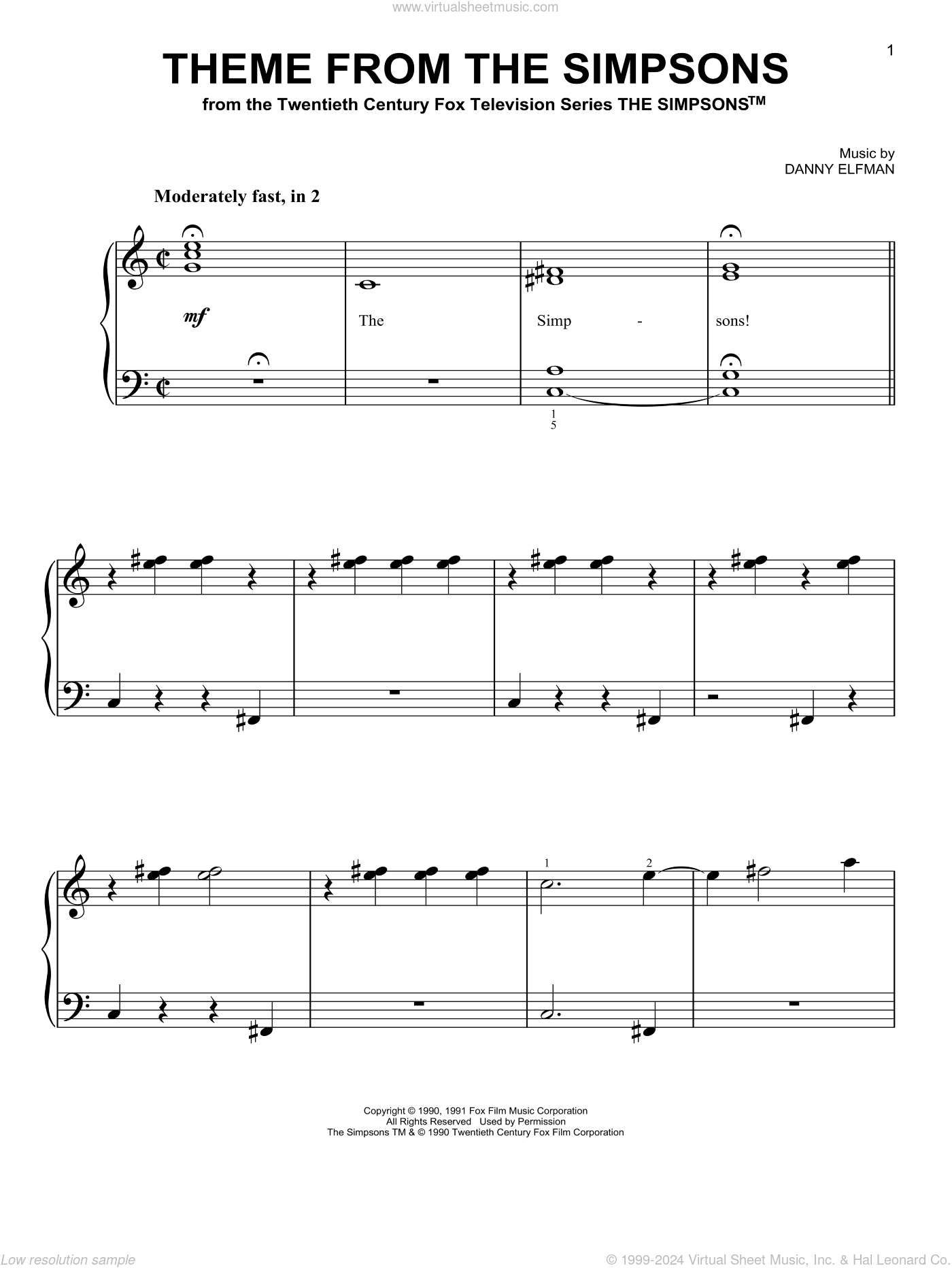 Theme From The Simpsons, (easy) sheet music for piano solo (PDF)