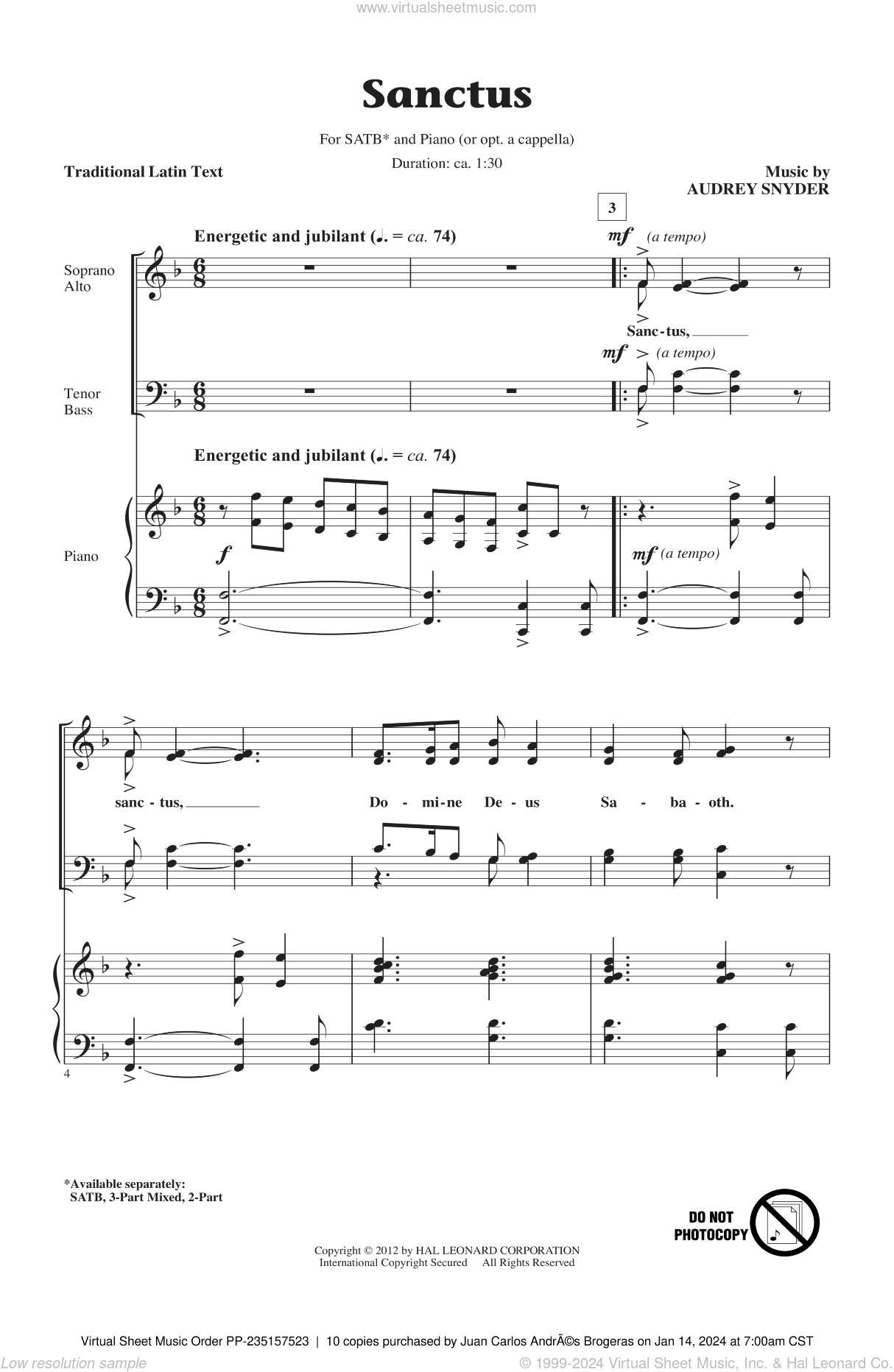 Snyder - Sanctus sheet music for choir (SATB: soprano, alto, tenor, bass)
