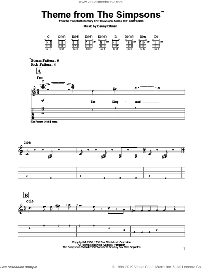 Theme From The Simpsons sheet music for guitar solo (easy tablature)