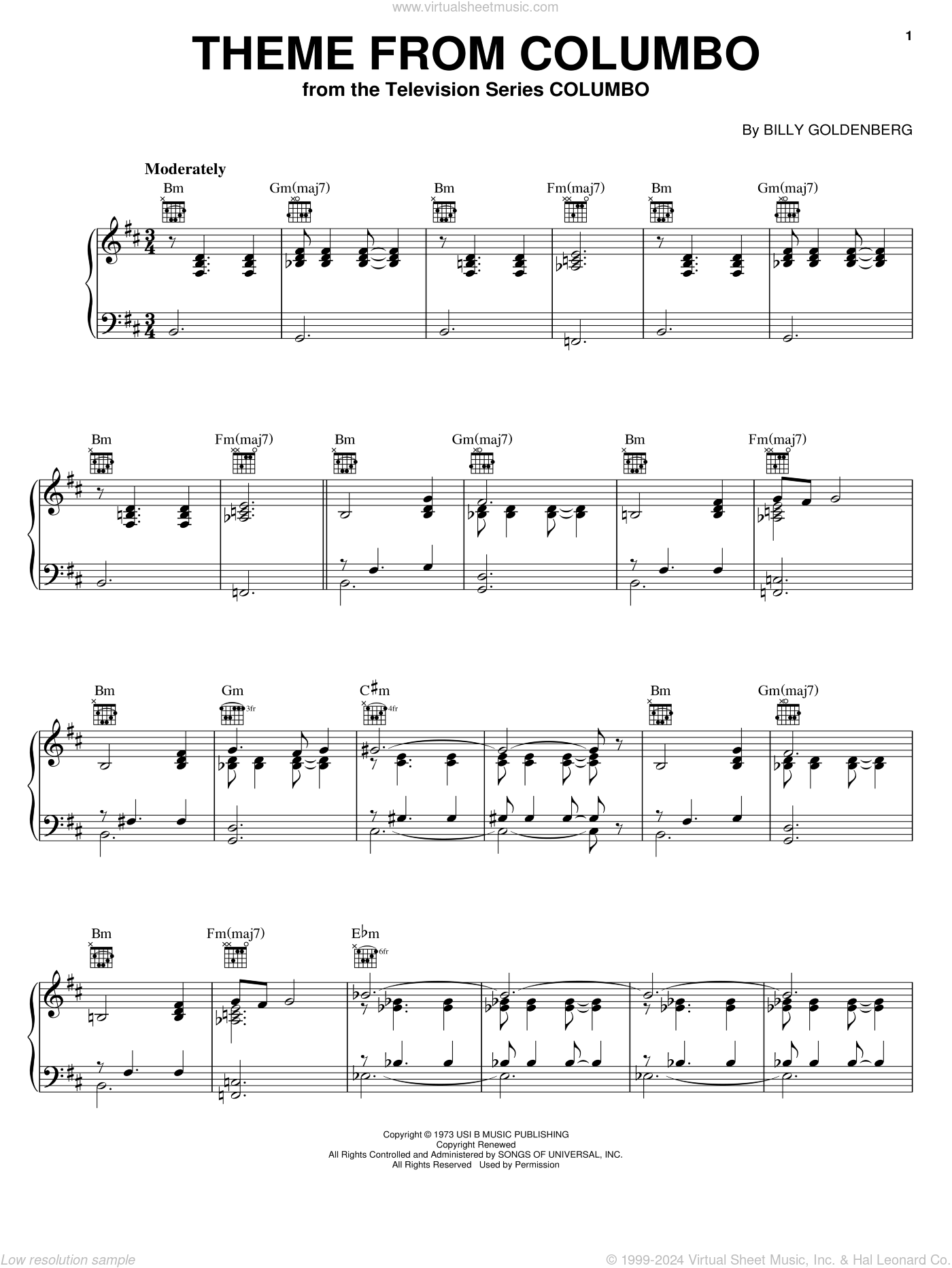 Theme From Columbo sheet music for piano solo (PDF-interactive)