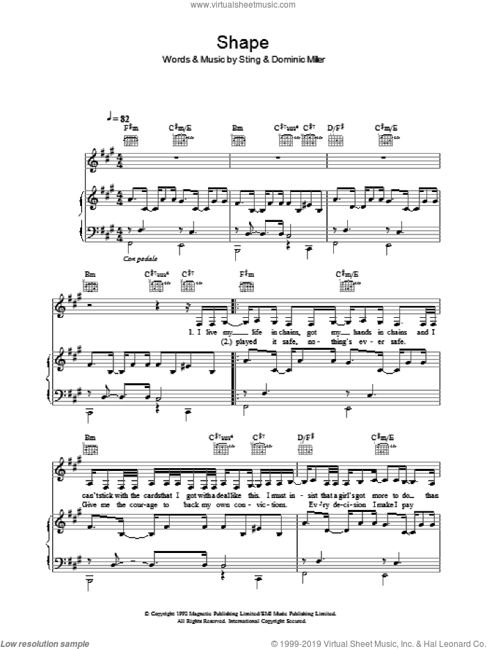 Shape sheet music for voice, piano or guitar (PDF)
