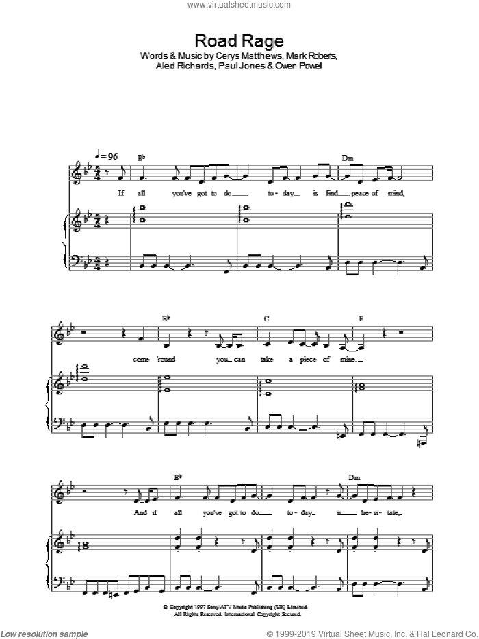 Road Rage sheet music for voice, piano or guitar v2