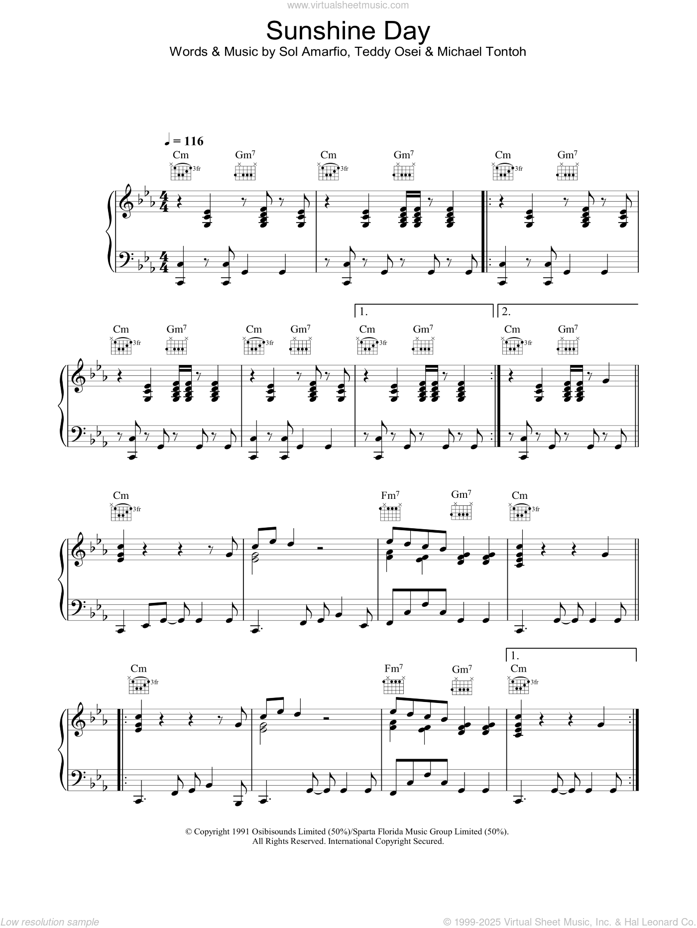 Sunshine Day sheet music for voice, piano or guitar (PDF)