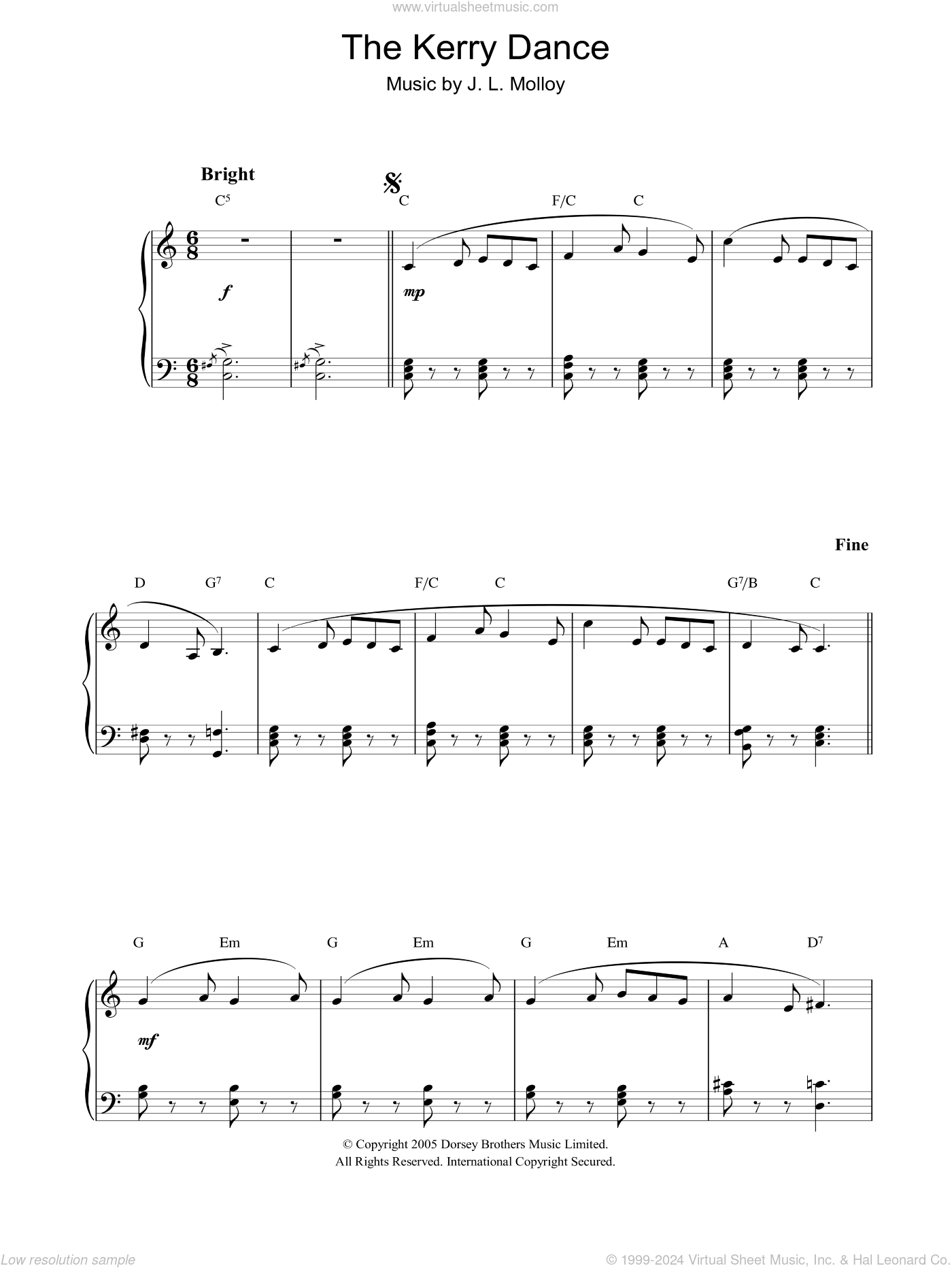 Kerry Dance sheet music for piano solo (PDF)