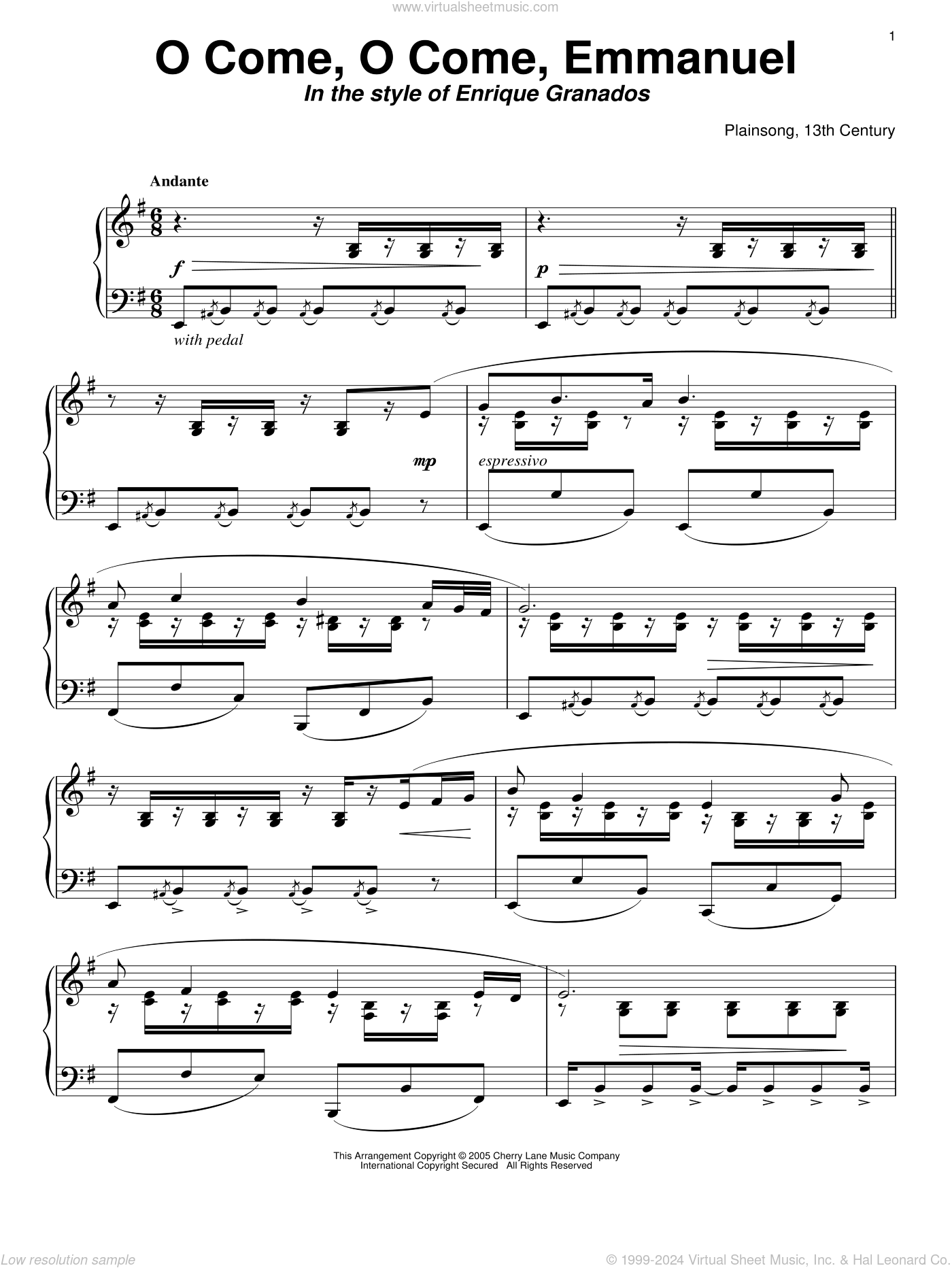 O Come, O Come Emmanuel (in the style of Enrique Granados) sheet music ...