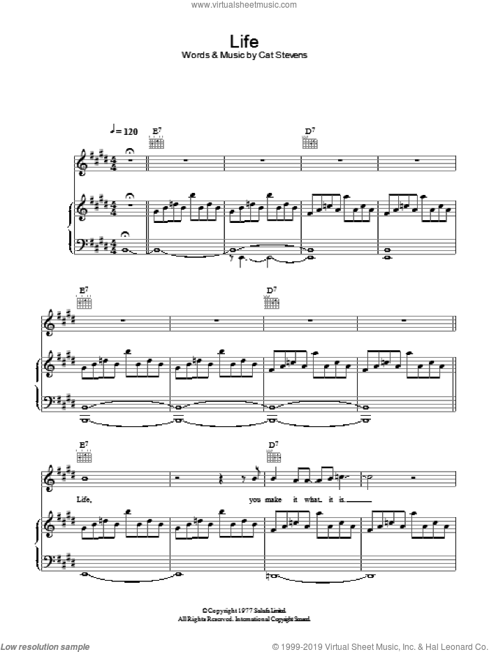 Life sheet music for voice, piano or guitar (PDF)