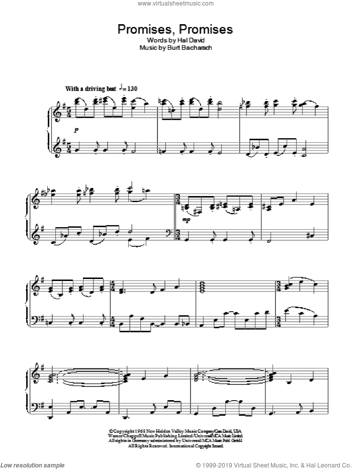 Promises, Promises, (intermediate) sheet music for piano solo