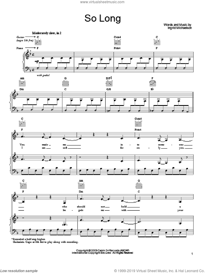 So Long sheet music for voice, piano or guitar (PDF-interactive)