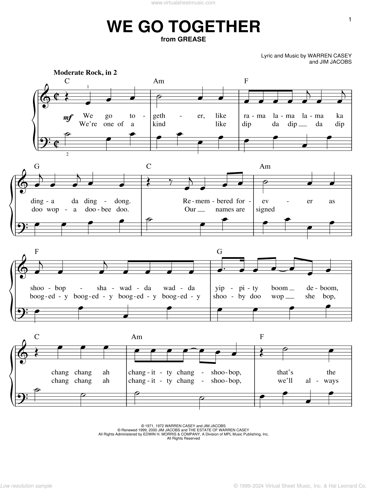 We Go Together sheet music for piano solo (PDF-interactive)