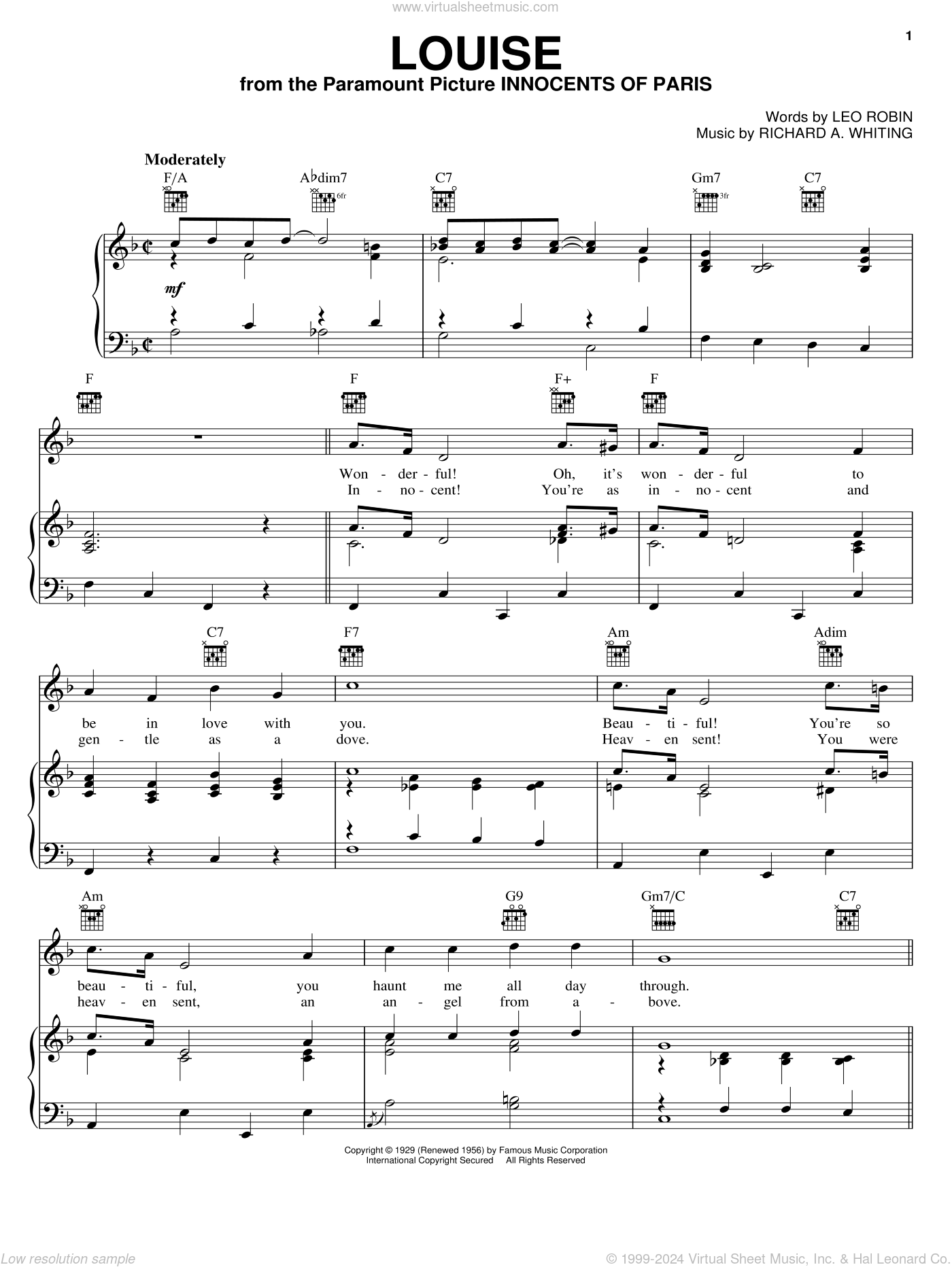 Louise sheet music for voice, piano or guitar (PDF-interactive)