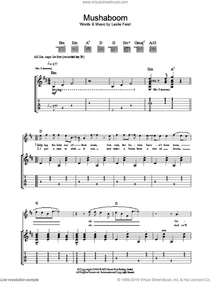 Mushaboom sheet music for guitar (tablature) (PDF)