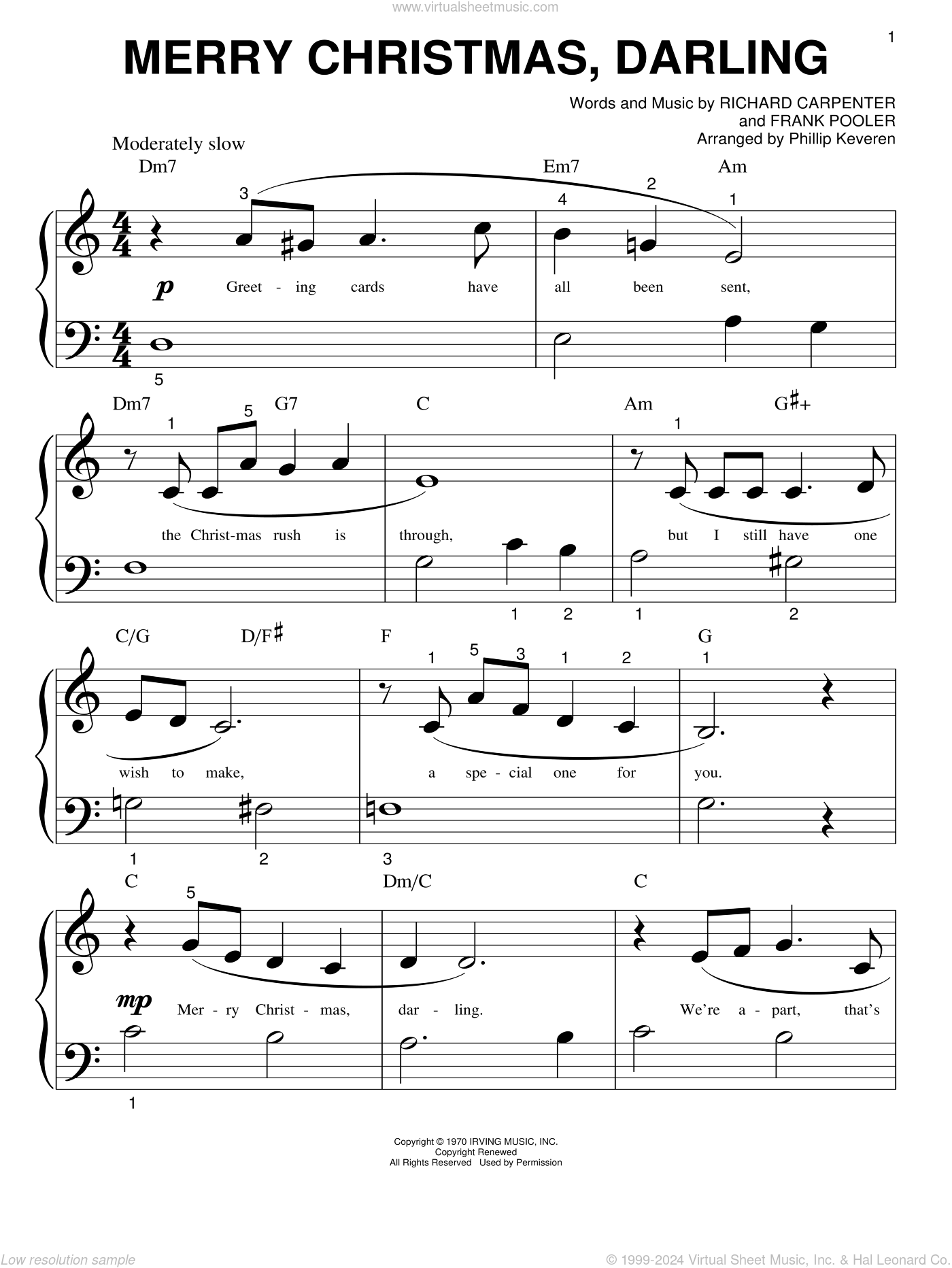 Merry Christmas, Darling (arr. Phillip Keveren) sheet music (big note book, (arr. Phillip ...