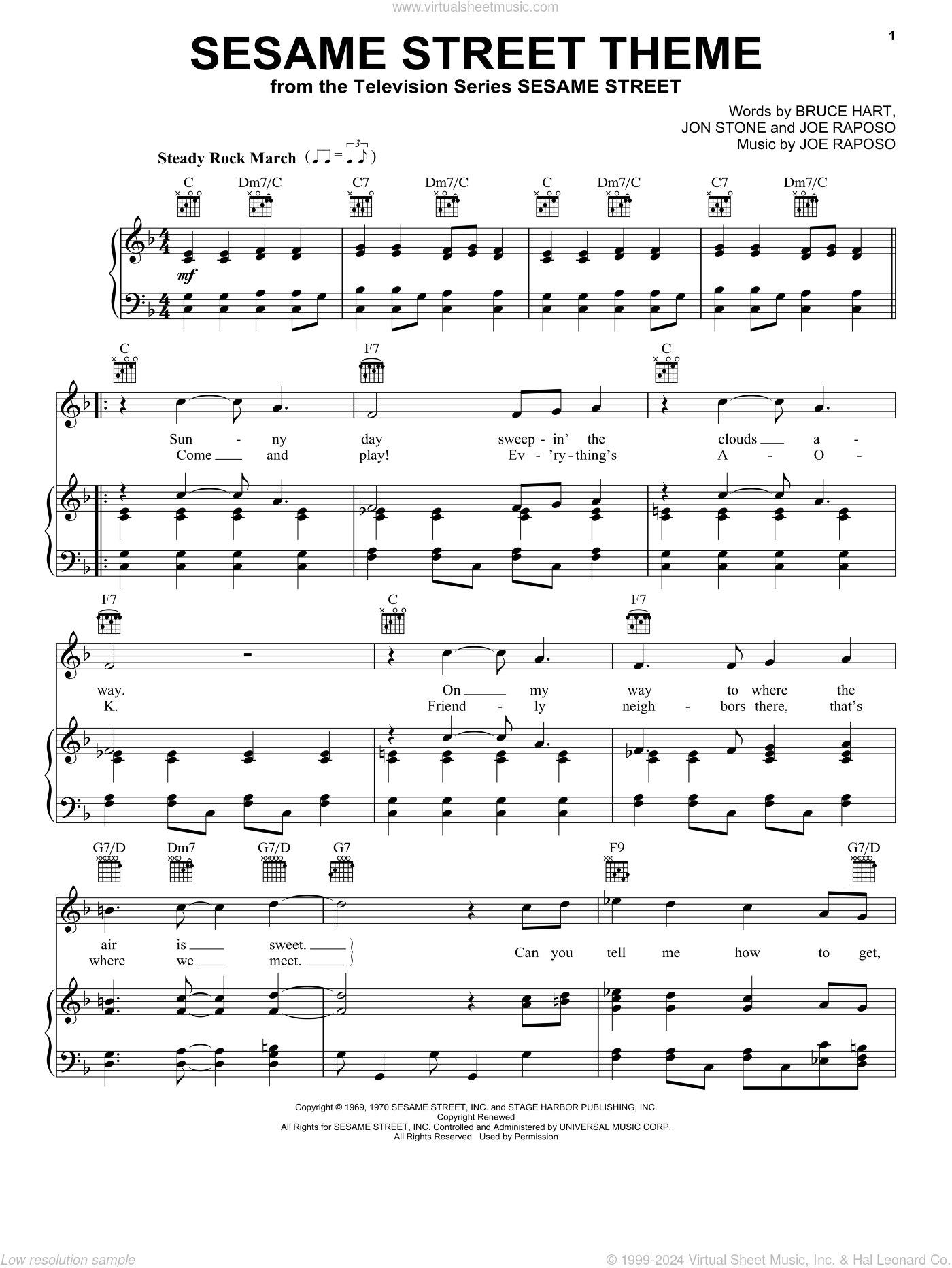 Sesame Street Theme sheet music for voice, piano or guitar (PDF)