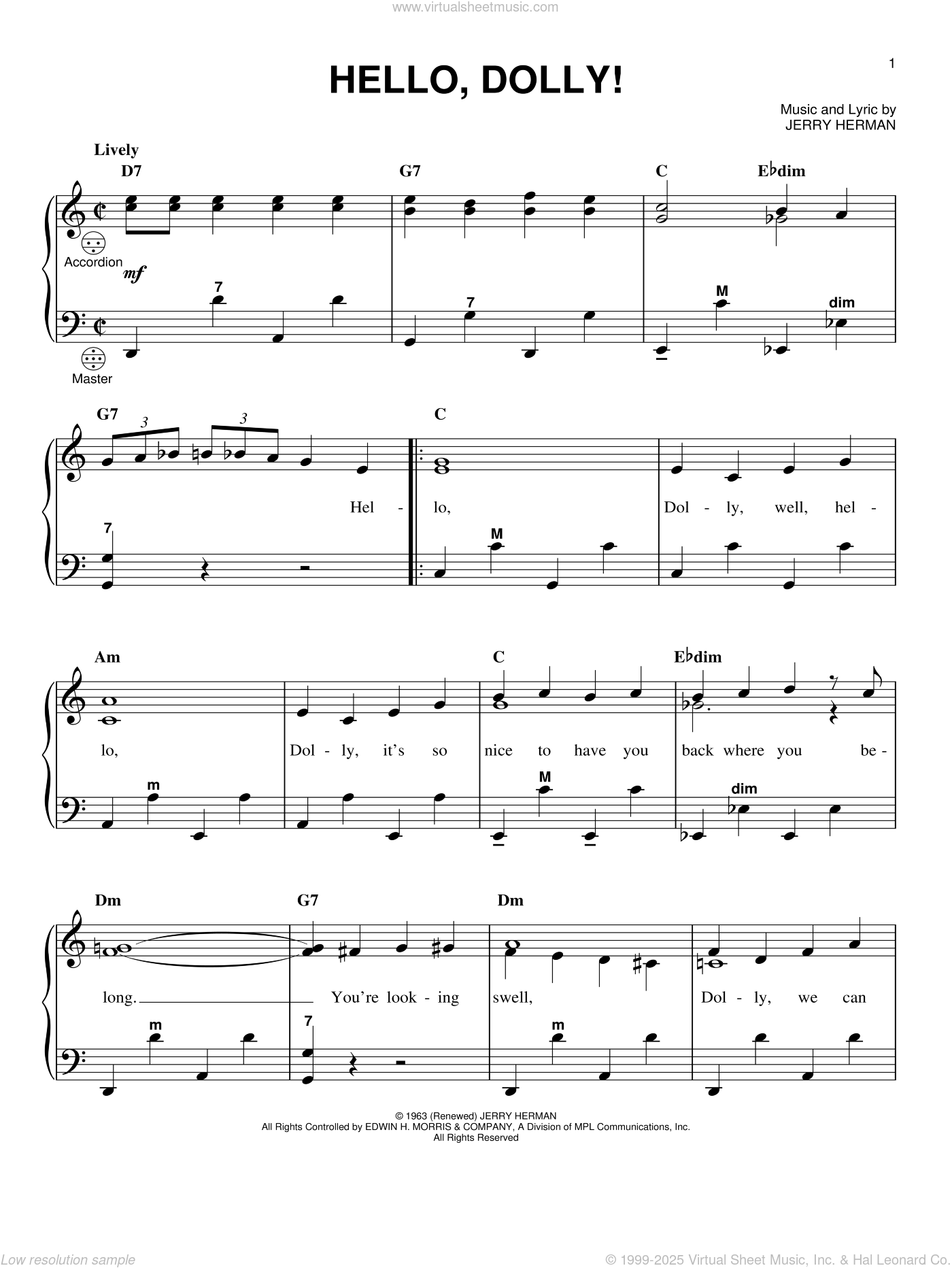 Hello, Dolly! sheet music for accordion (PDF-interactive)