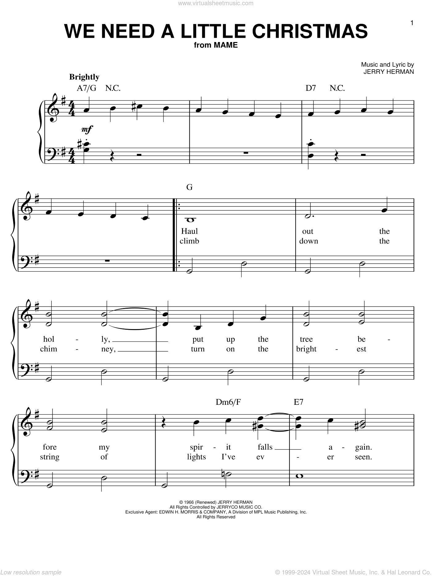 We Need A Little Christmas sheet music (easy) for piano solo
