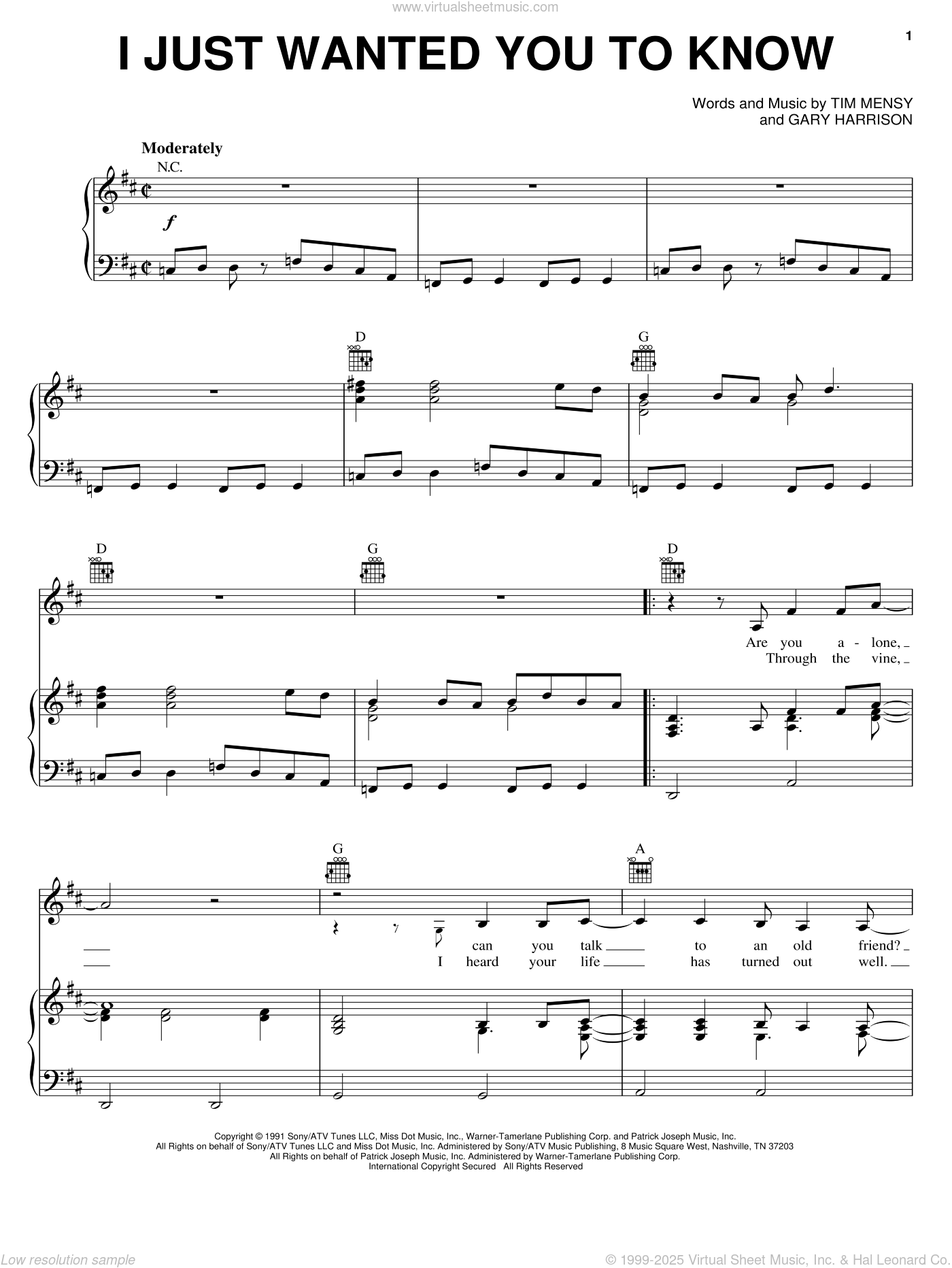 I Just Wanted You To Know sheet music for voice, piano or guitar
