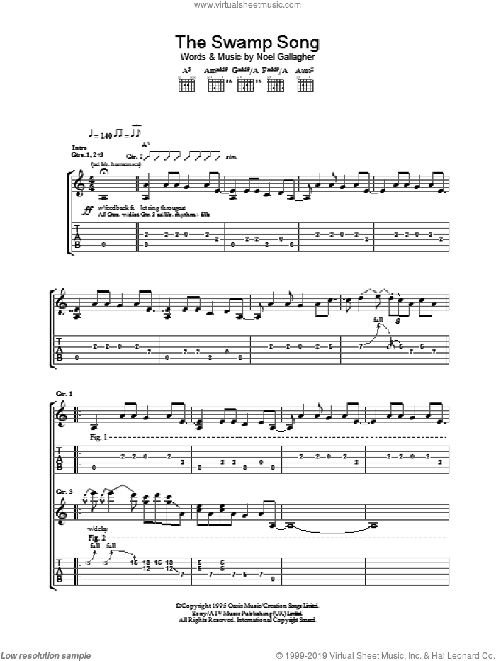 The Swamp Song sheet music for guitar (tablature) (PDF)