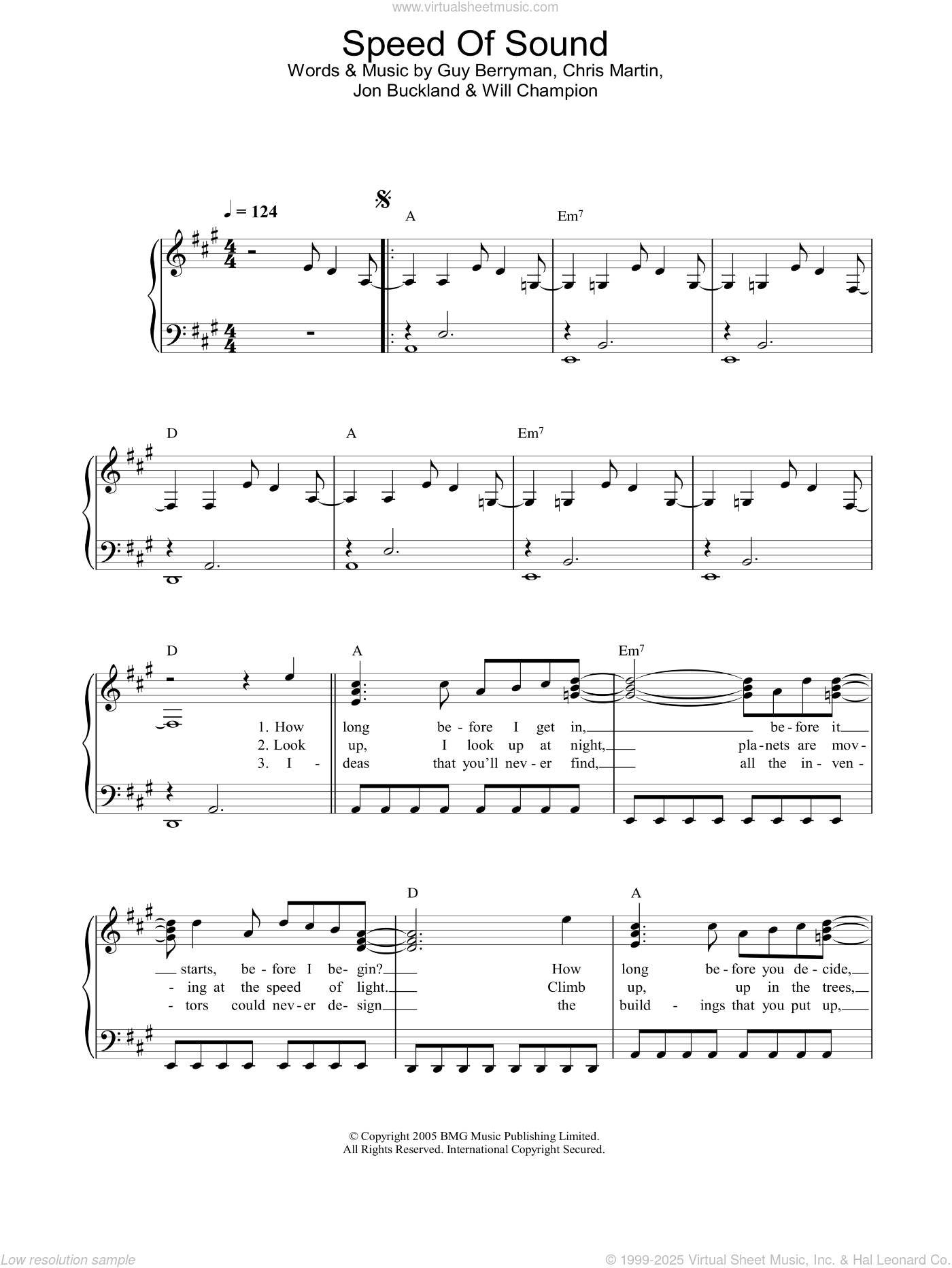 Speed Of Sound, (easy) sheet music for piano solo (PDF)