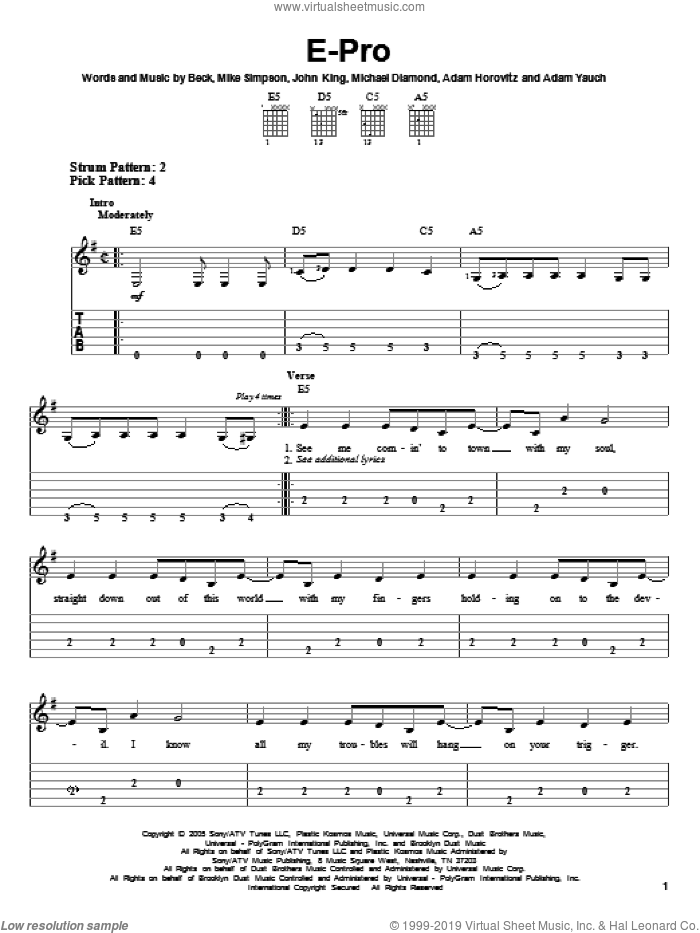 E-Pro sheet music for guitar solo (easy tablature) (PDF)