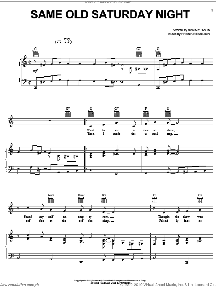 Same Old Saturday Night sheet music for voice, piano or guitar