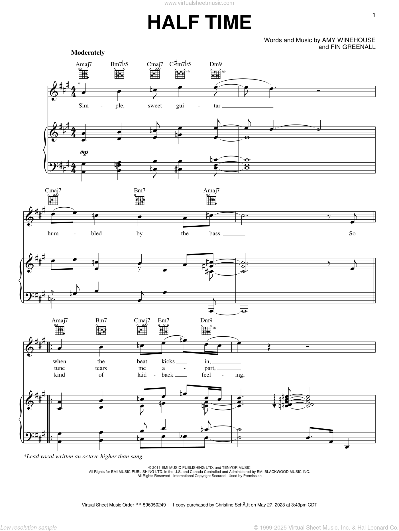 Half Time sheet music for voice, piano or guitar (PDF)