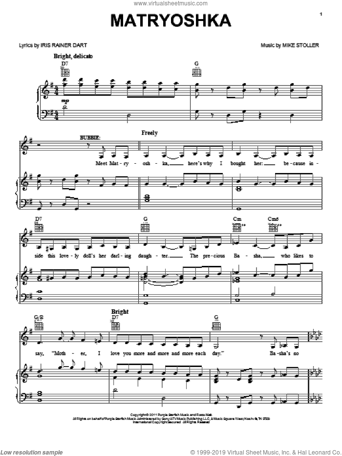 Matryoshka sheet music for voice, piano or guitar (PDF)