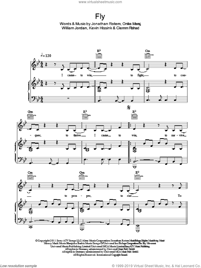 Nicki Minaj featuring Rihanna: Fly sheet music for voice, piano or guitar