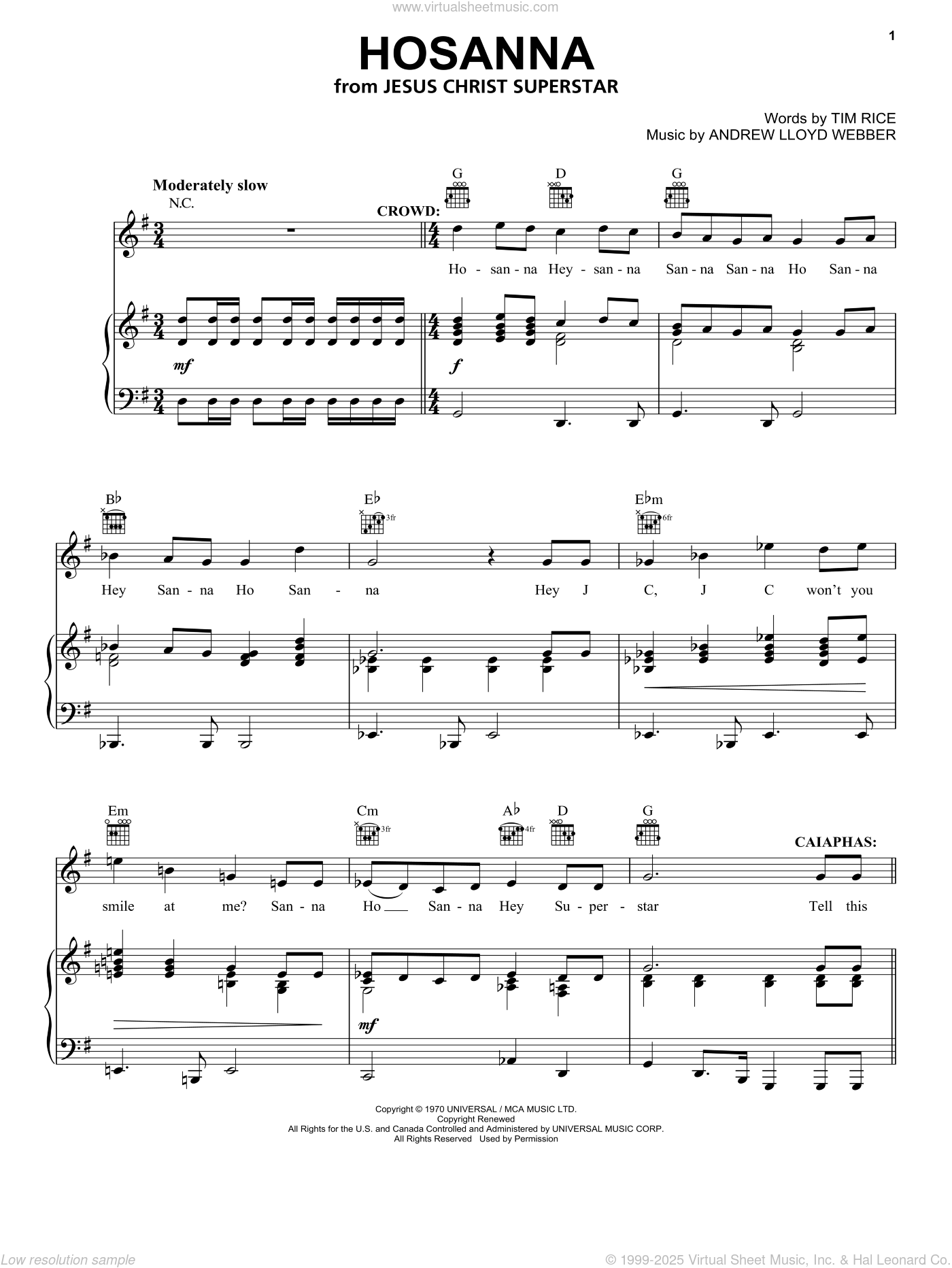 Andrew Lloyd Webber: Hosanna sheet music for voice, piano or guitar