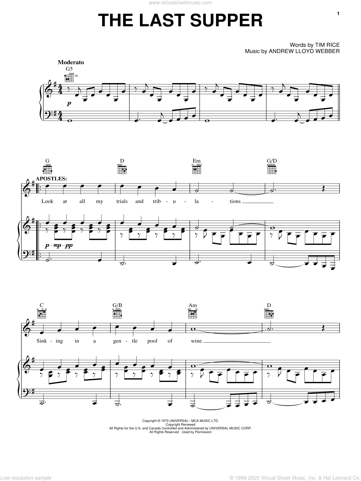 The Last Supper sheet music for voice, piano or guitar (PDF)