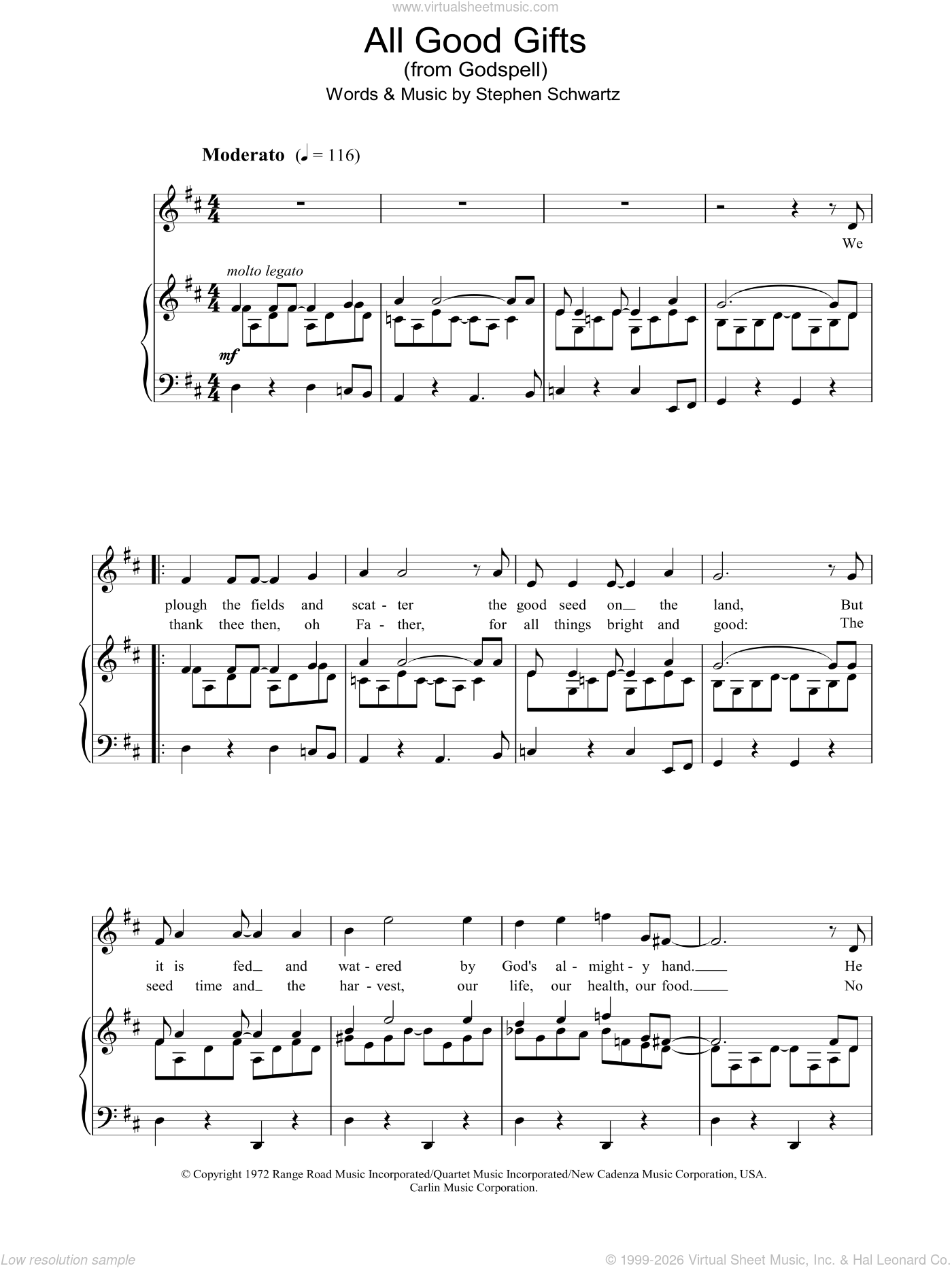 All Good Gifts (from Godspell) sheet music for voice, piano or guitar v2
