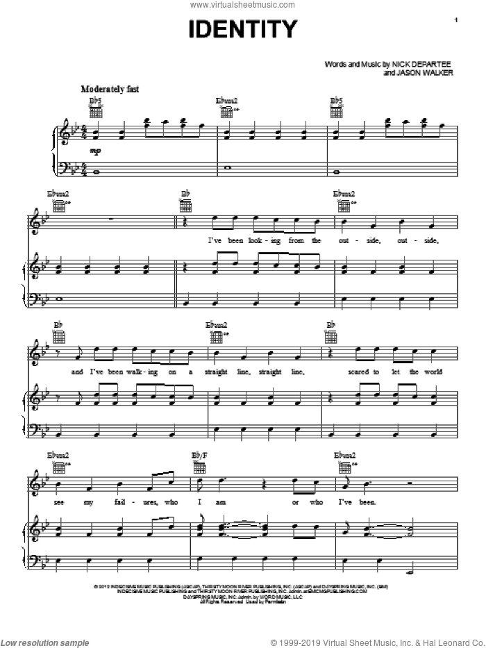 Identity sheet music for voice, piano or guitar (PDF-interactive)