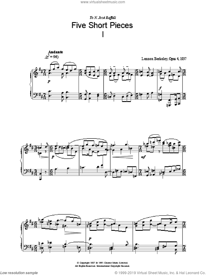 Five Short Pieces, No. 1, Op. 4 sheet music for piano solo (PDF)