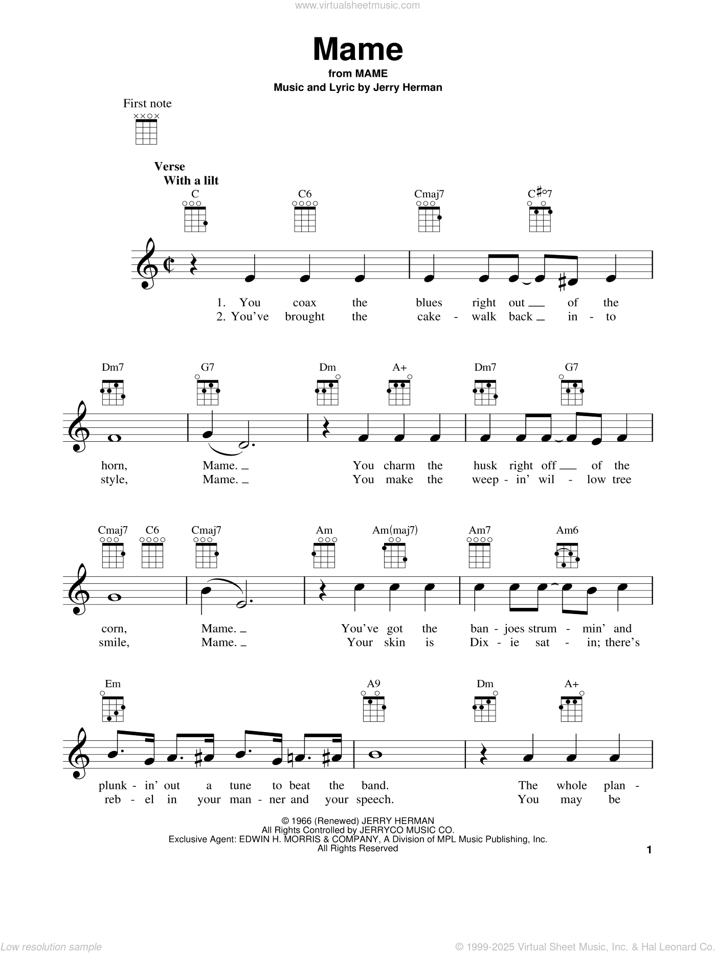 Mame sheet music for ukulele (PDF-interactive)