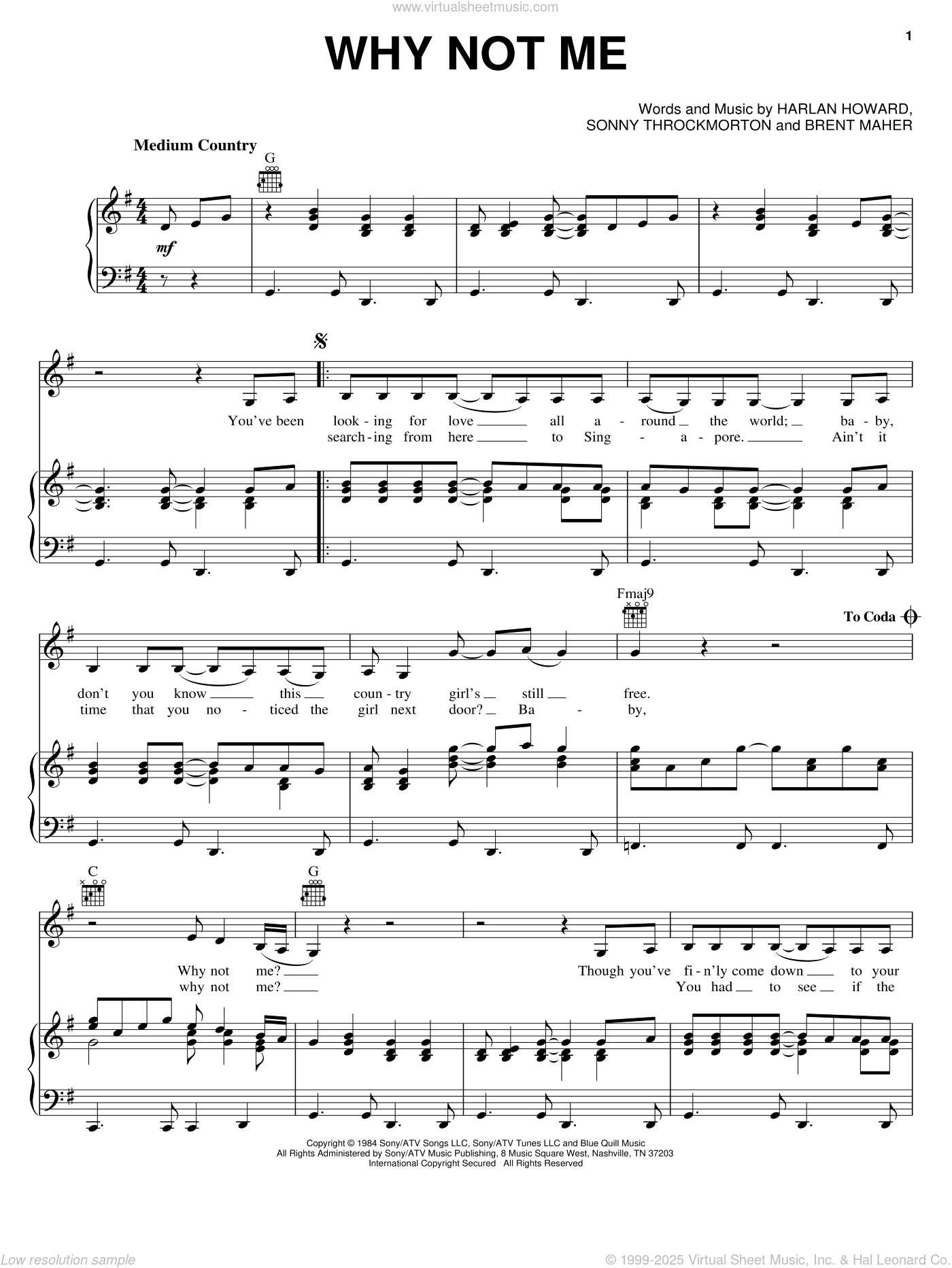 Why Not Me sheet music for voice, piano or guitar (PDF)