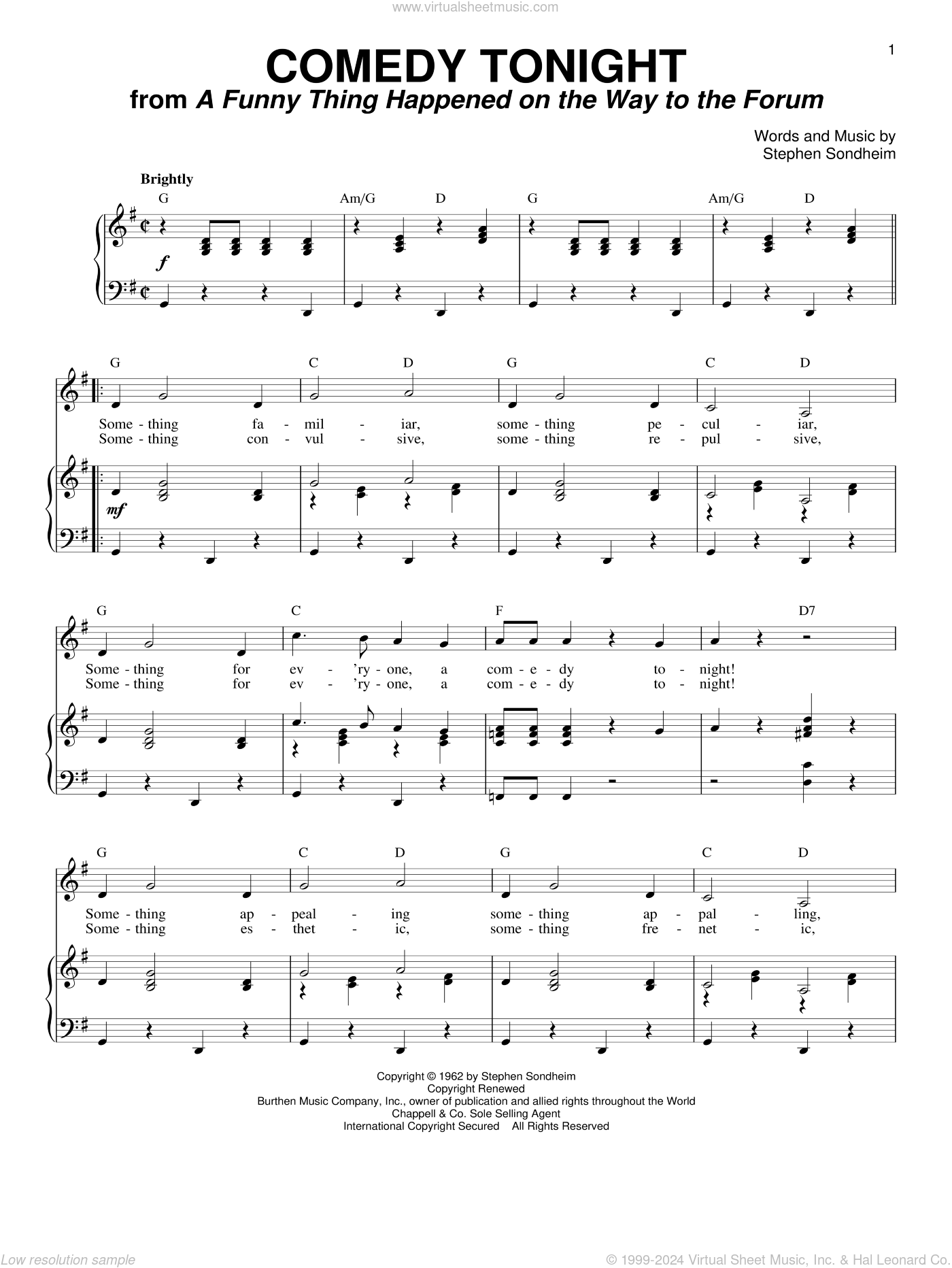 Comedy Tonight sheet music for voice and piano (PDF-interactive)