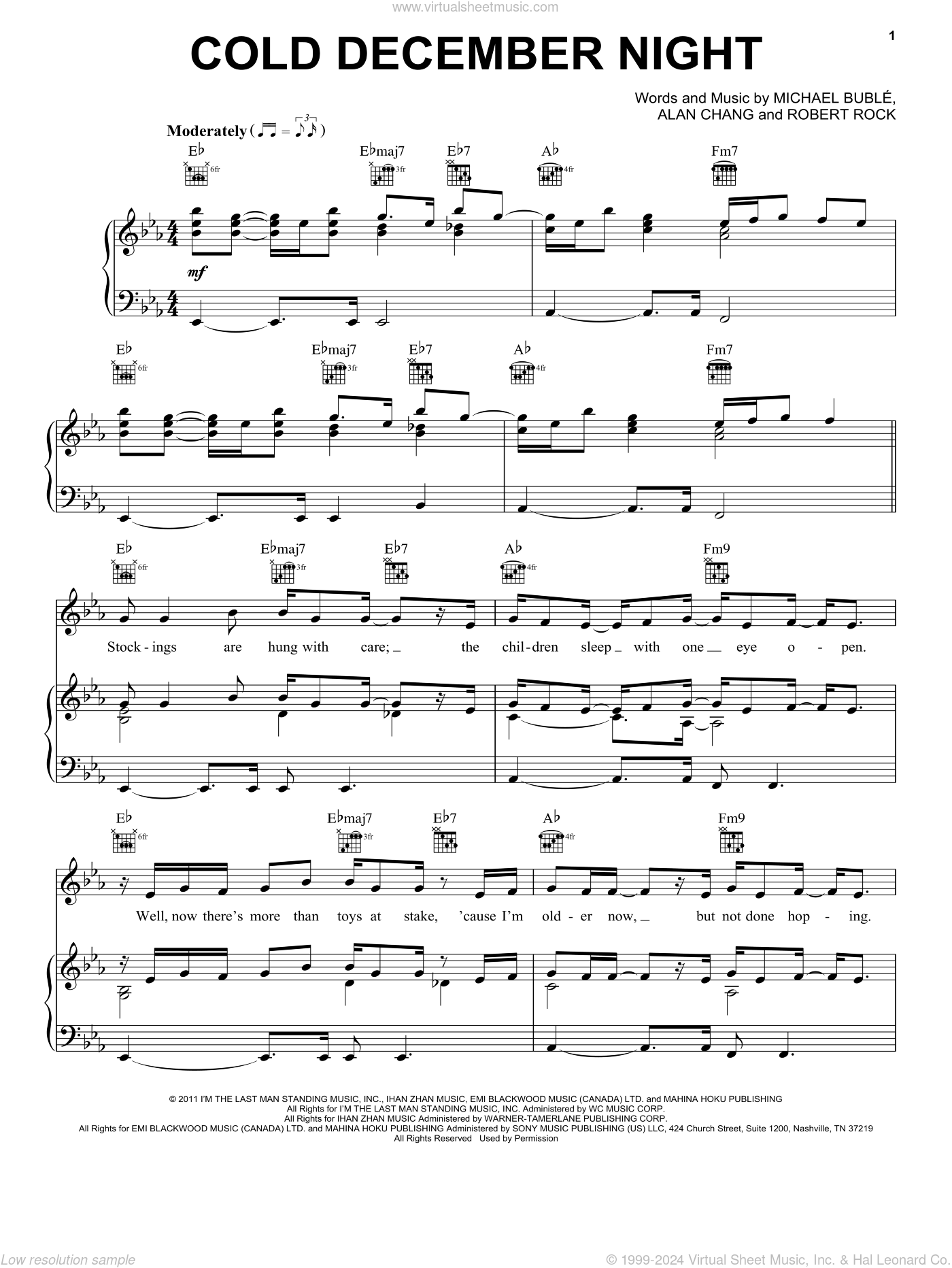 Cold December Night sheet music for voice and piano (PDF)