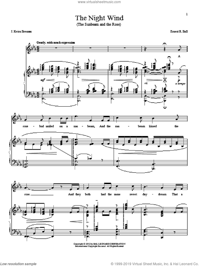 The Night Wind (The Sunbeam And The Rose) sheet music for voice and piano