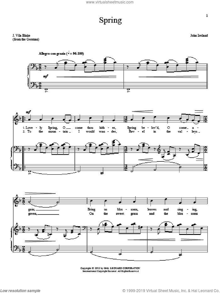 John Ireland: Spring sheet music for voice and piano (PDF)