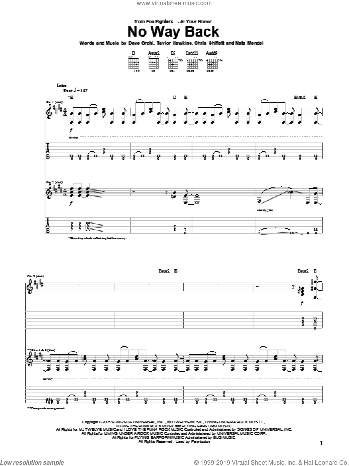 No Way Back sheet music for guitar (tablature) (PDF)