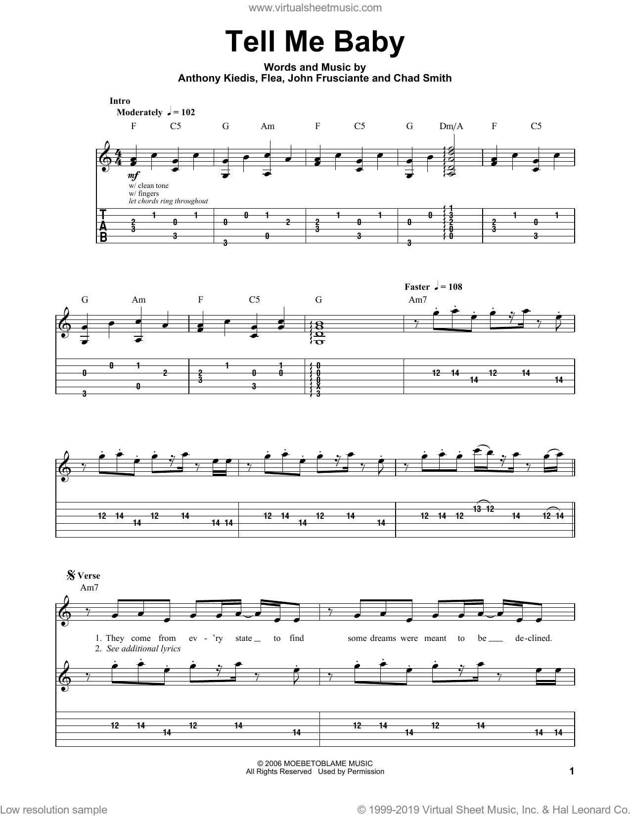 Tell Me Baby sheet music for guitar (tablature, play-along) (PDF)