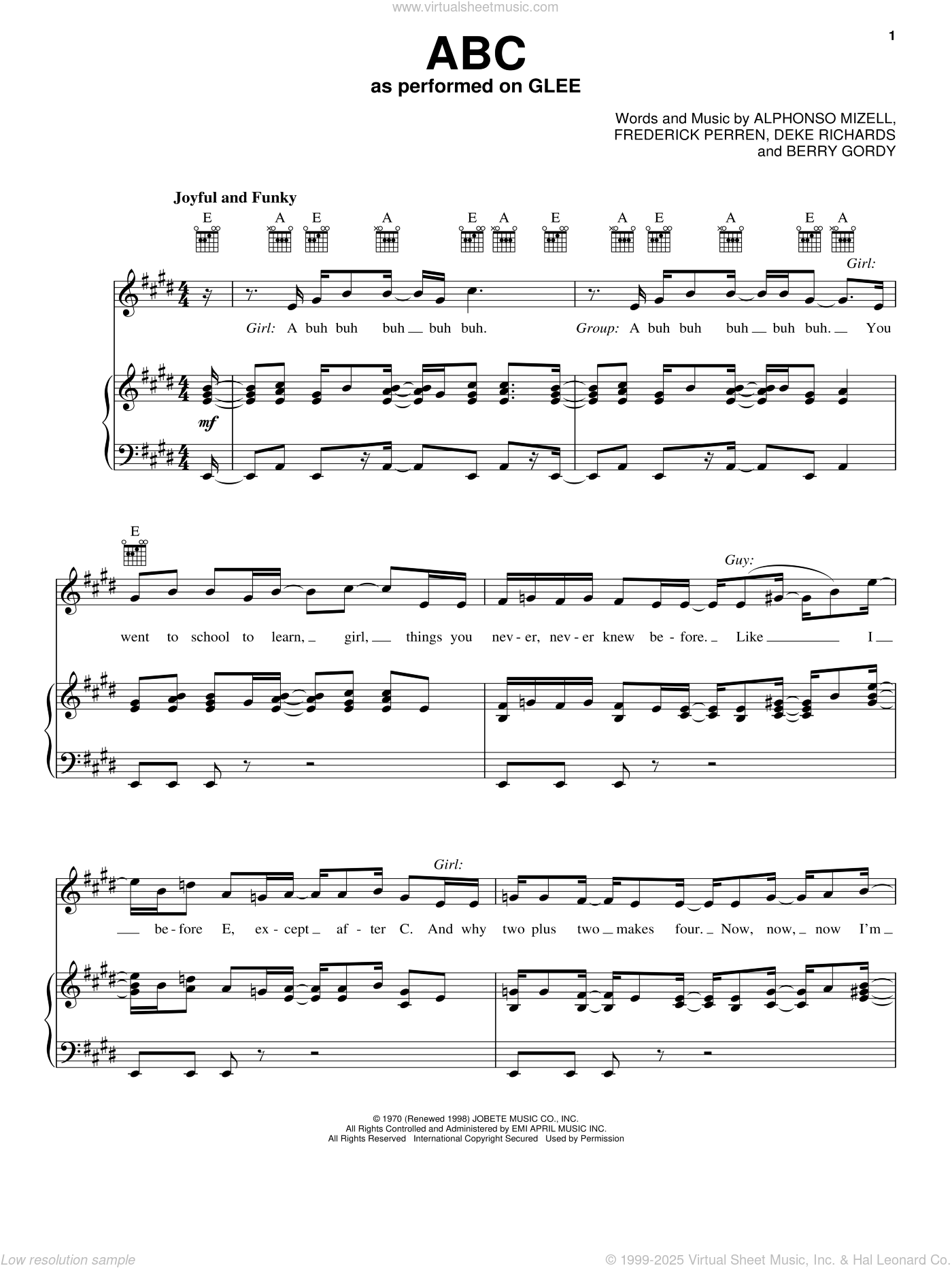 Glee Cast: ABC sheet music for voice, piano or guitar (PDF)