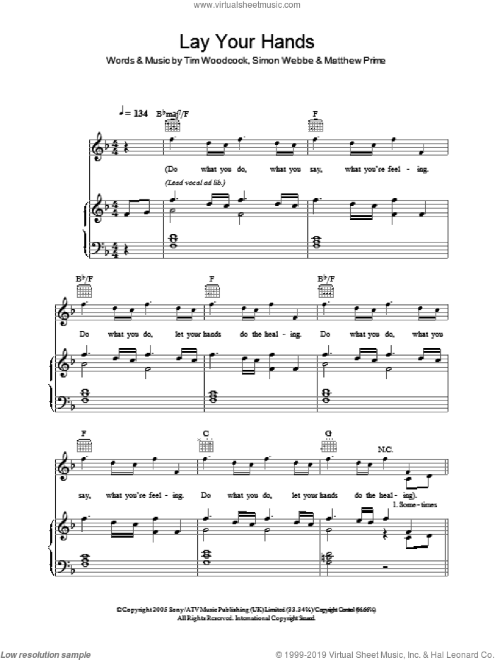 Lay Your Hands sheet music for voice, piano or guitar (PDF)