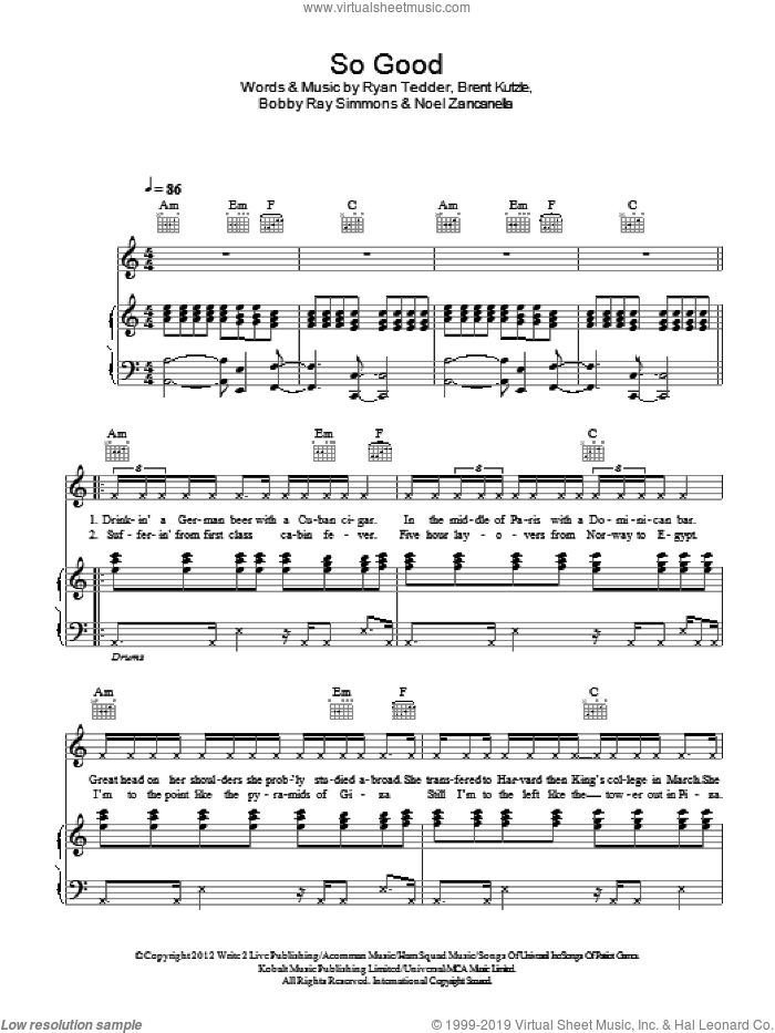B.o.B.: So Good sheet music for voice, piano or guitar (PDF)