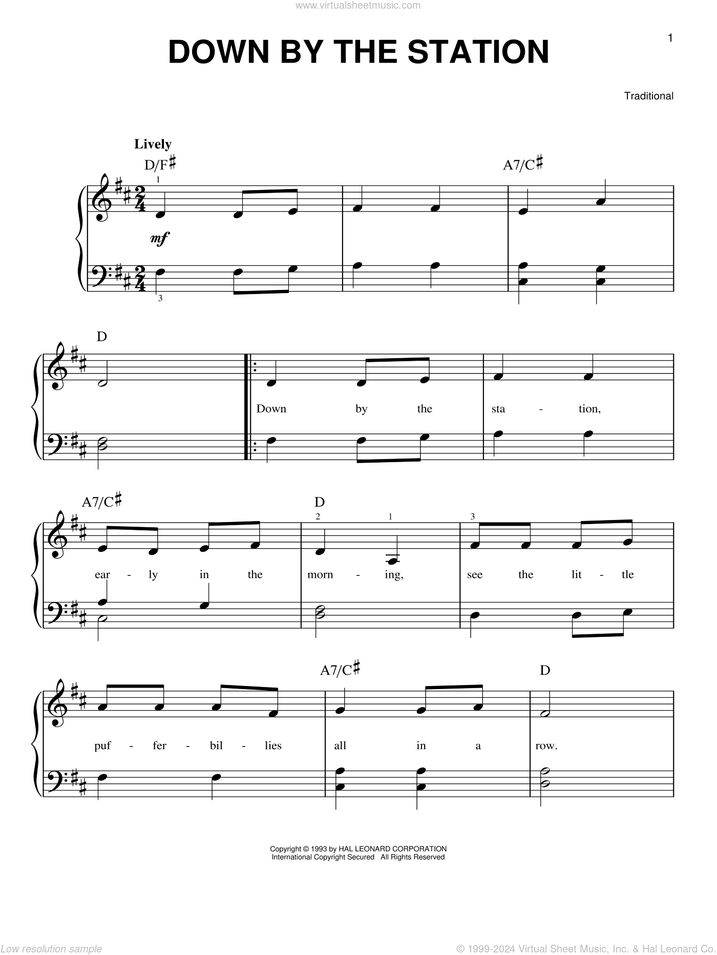 Down By The Station, (easy) sheet music for piano solo (PDF)
